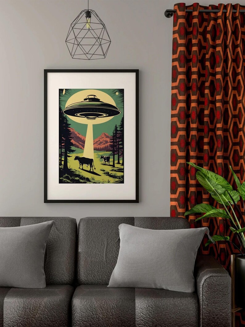 UFO Abducting Cow UFO Art UFO Digital Prints Ufo Pictures Retro Ufo ...