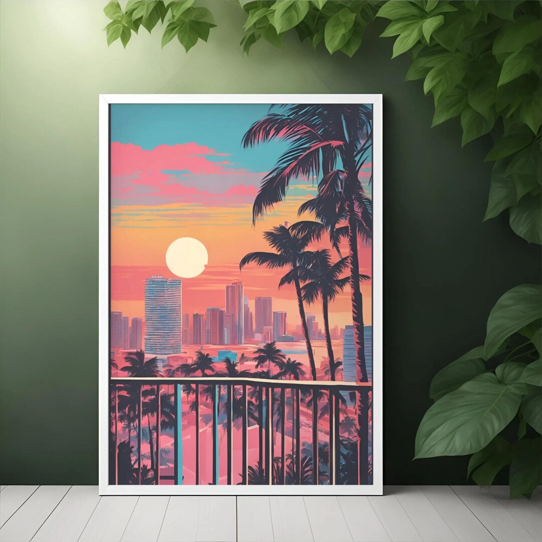 Miami Skyline Poster Vintage Miami Print Miami Retro Miami Print Miami ...
