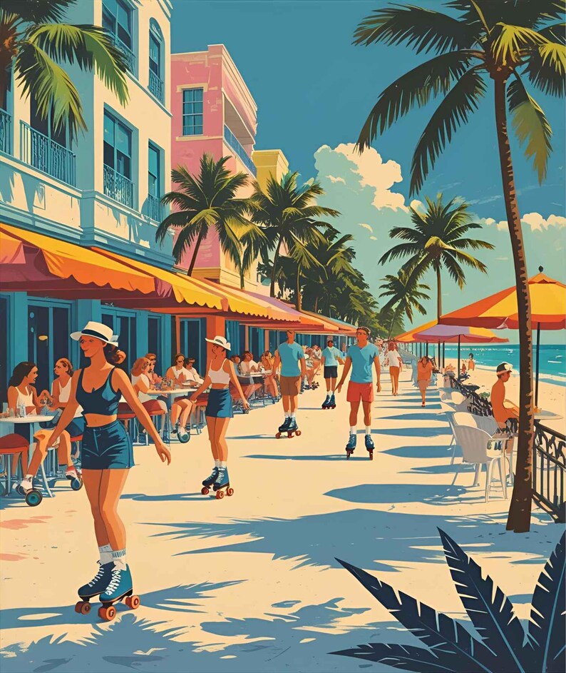 VIBIN Retro Miami Poster Set of 3 – Aesthetic Wall Art, Digital ...