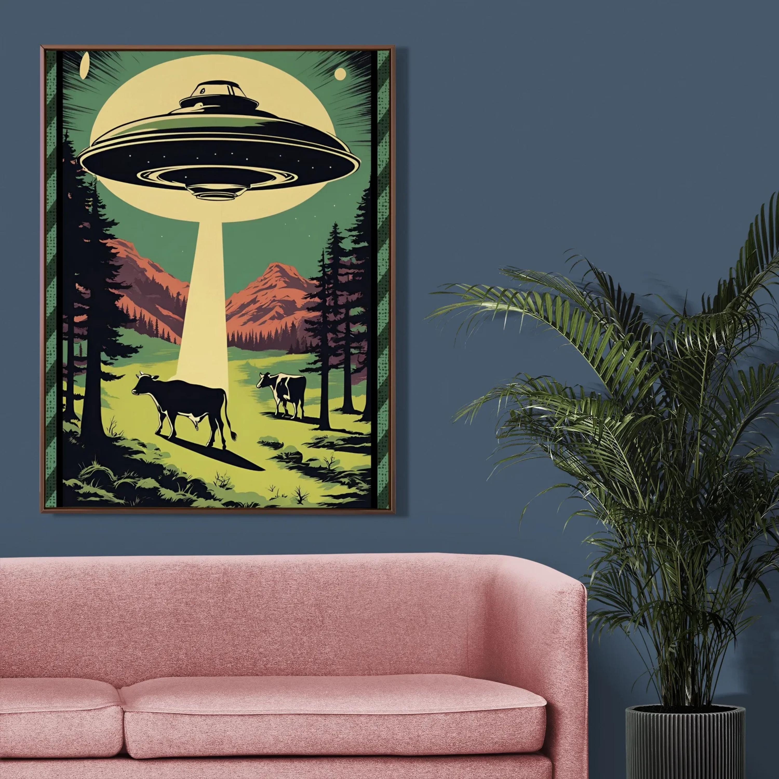 UFO Abducting Cow UFO Art UFO Digital Prints Ufo Pictures Retro Ufo Poster Alien Ufo Wallpaper ...