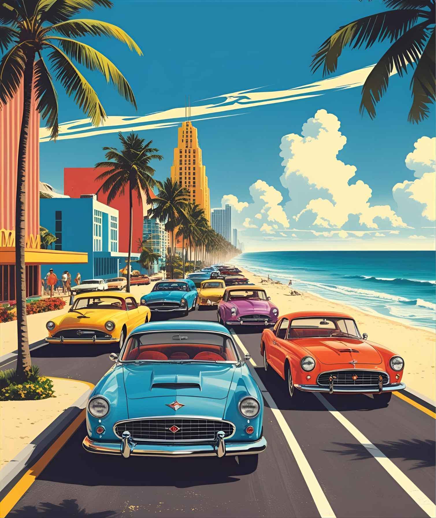 VIBIN Retro Miami Poster Set of 3 – Aesthetic Wall Art, Digital ...
