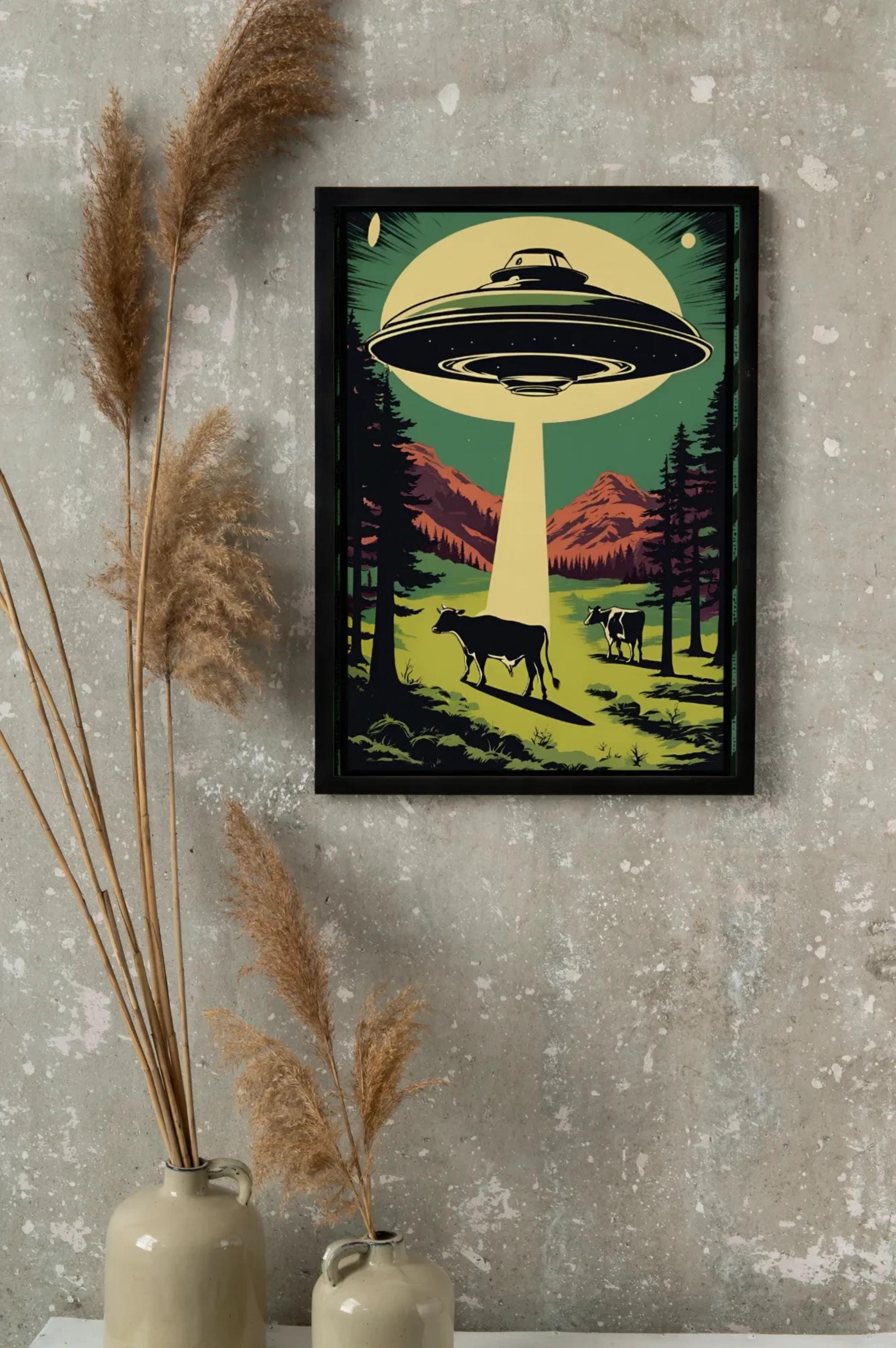 UFO Abducting Cow UFO Art UFO Digital Prints Ufo Pictures Retro Ufo Poster Alien Ufo Wallpaper ...