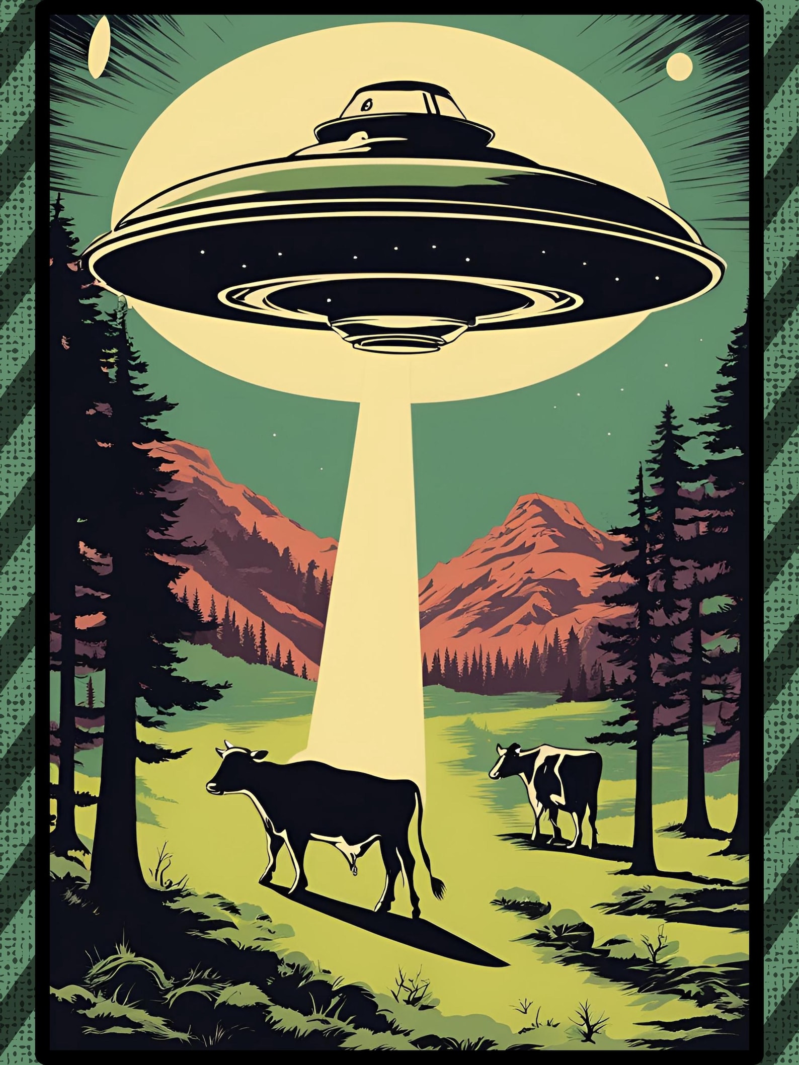 UFO Abducting Cow UFO Art UFO Digital Prints Ufo Pictures Retro Ufo Poster Alien Ufo Wallpaper ...
