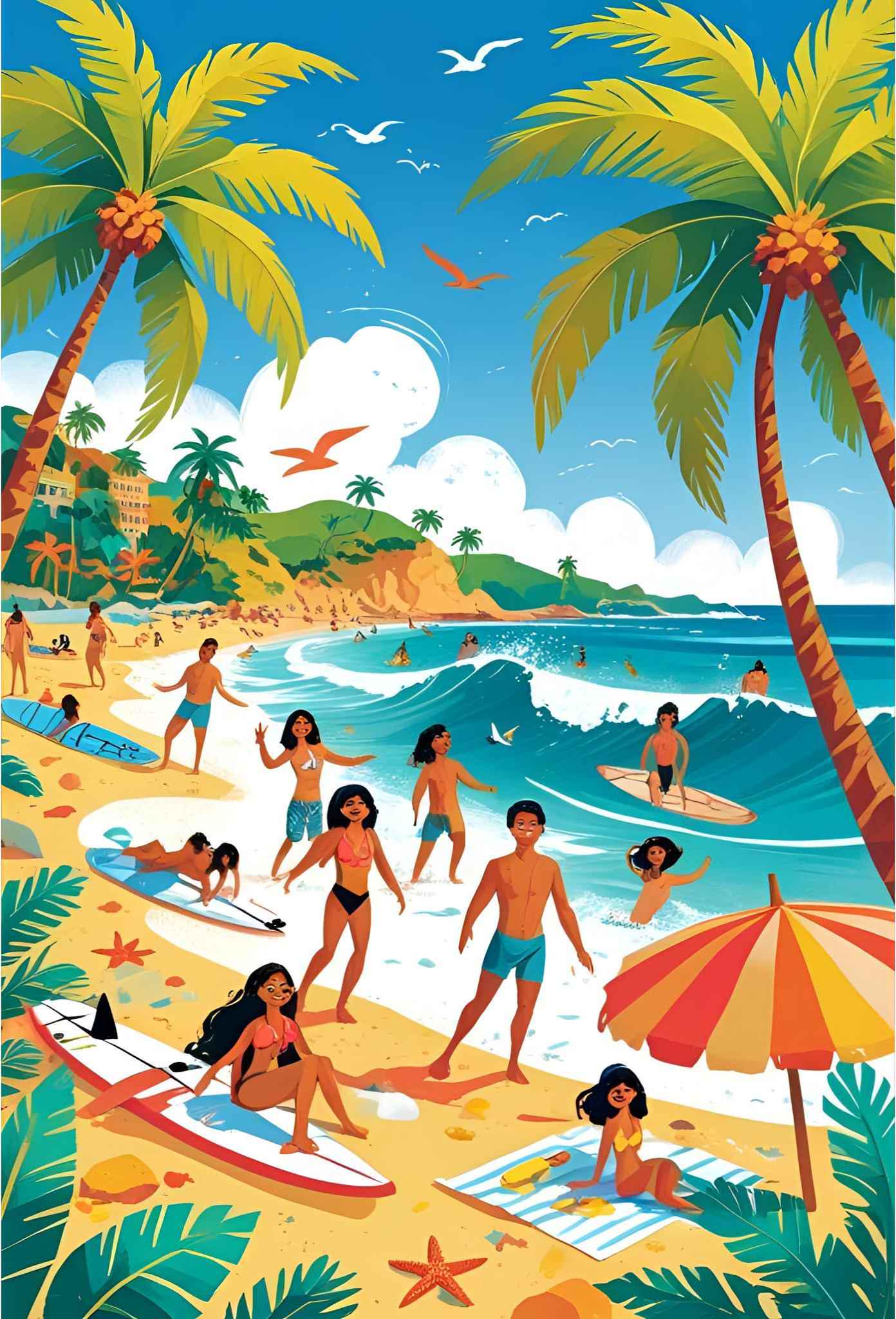 FUN at the BEACH Watercolor Digital Prints Beach Vibe Prints Seashore ...