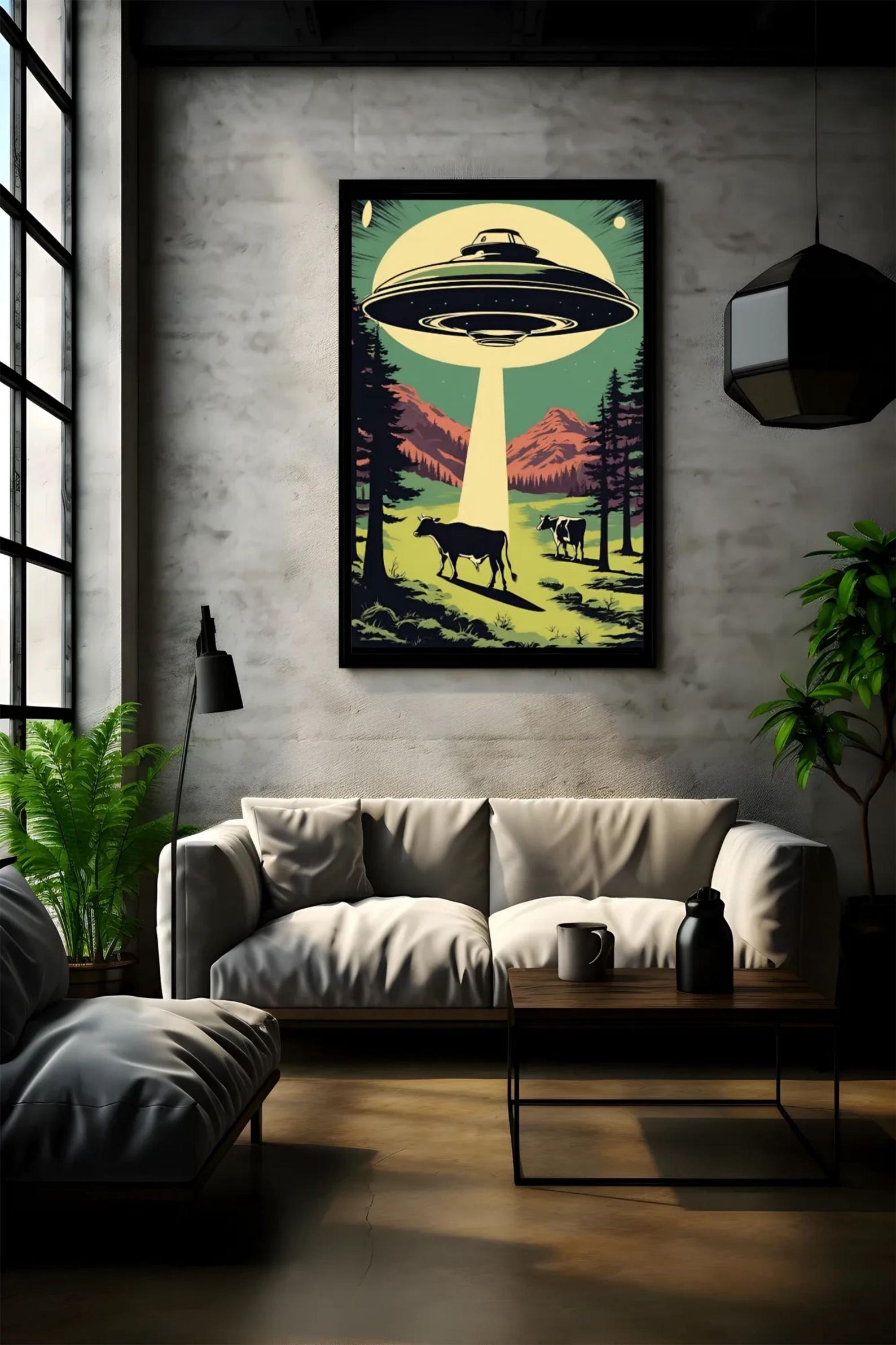 UFO Abducting Cow UFO Art UFO Digital Prints Ufo Pictures Retro Ufo Poster Alien Ufo Wallpaper ...