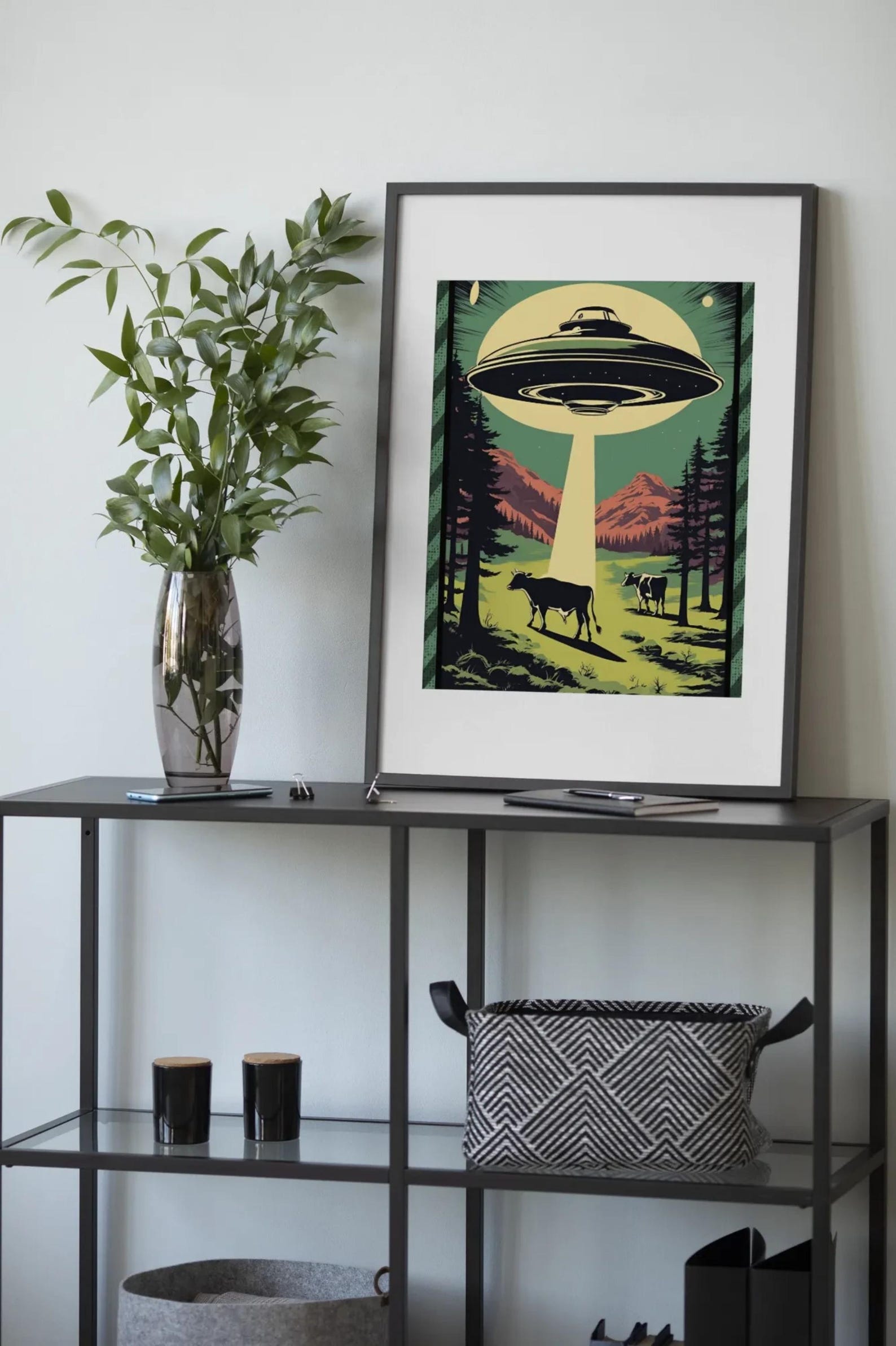 UFO Abducting Cow UFO Art UFO Digital Prints Ufo Pictures Retro Ufo ...