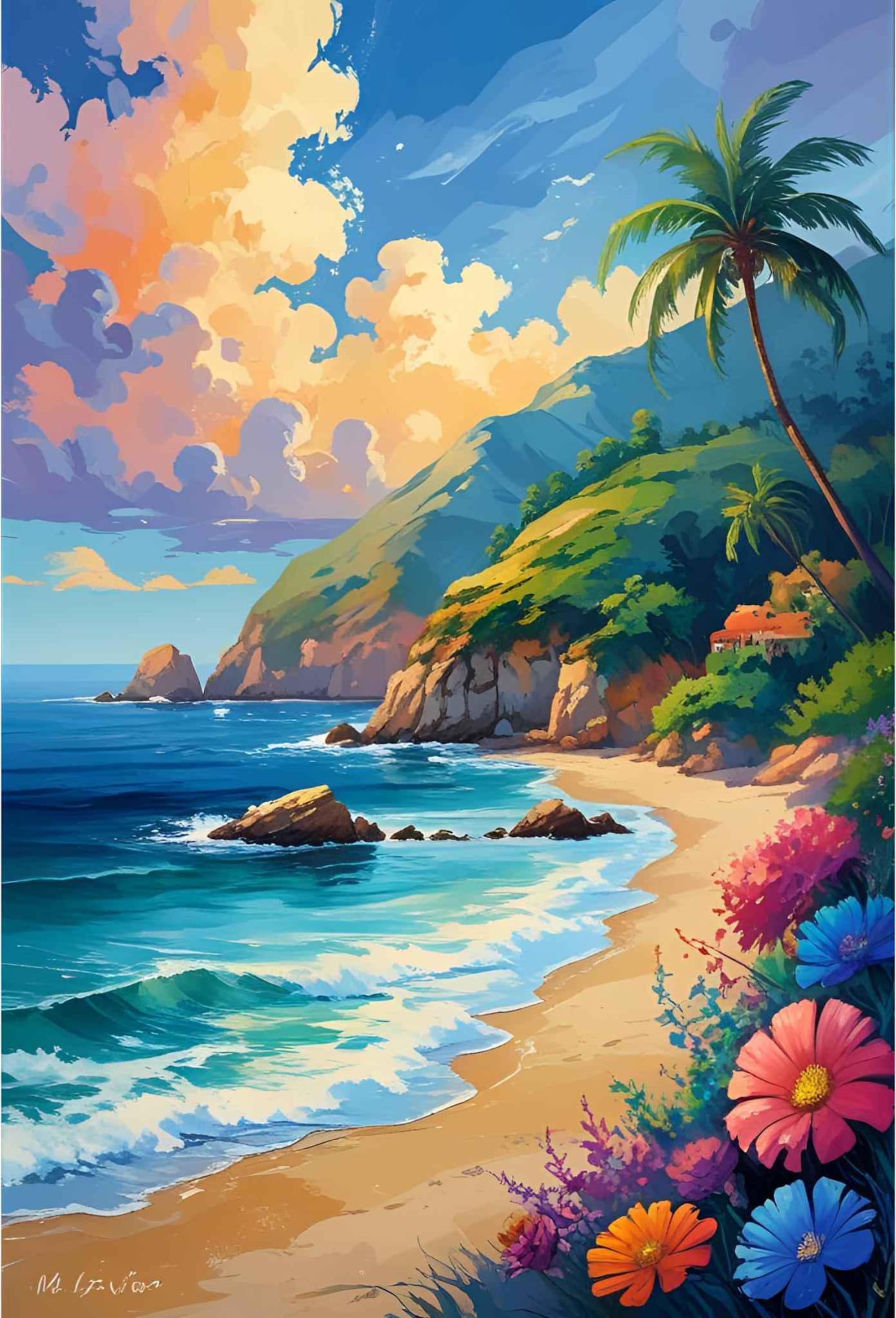 COLORFUL COAST Beach Watercolor Digital Prints Seashore Printable Wall ...
