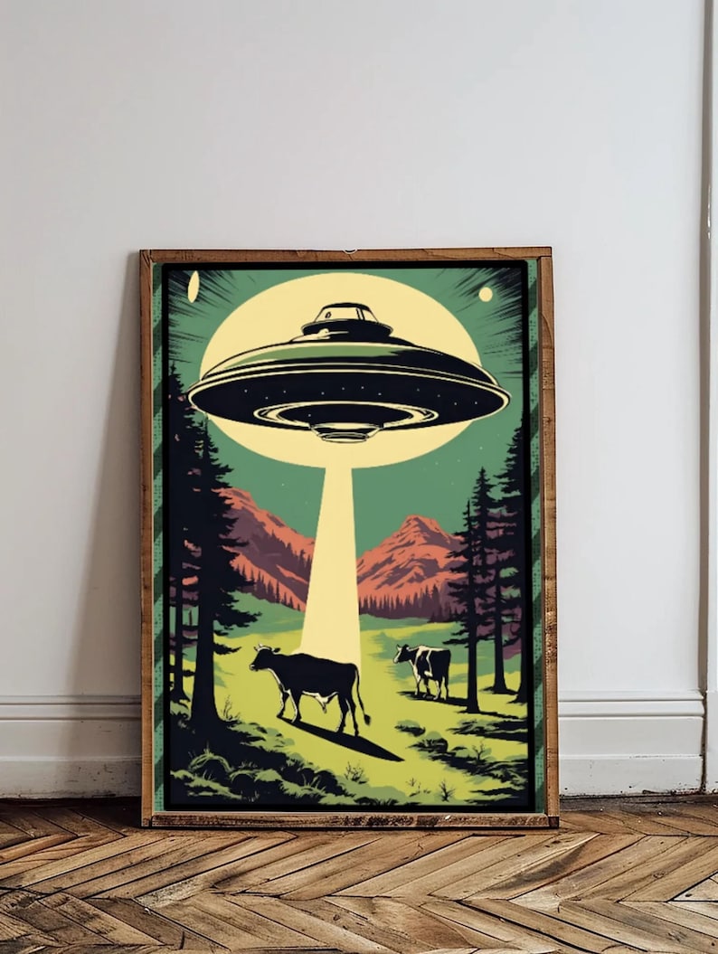 UFO Abducting Cow UFO Art UFO Digital Prints Ufo Pictures Retro Ufo ...