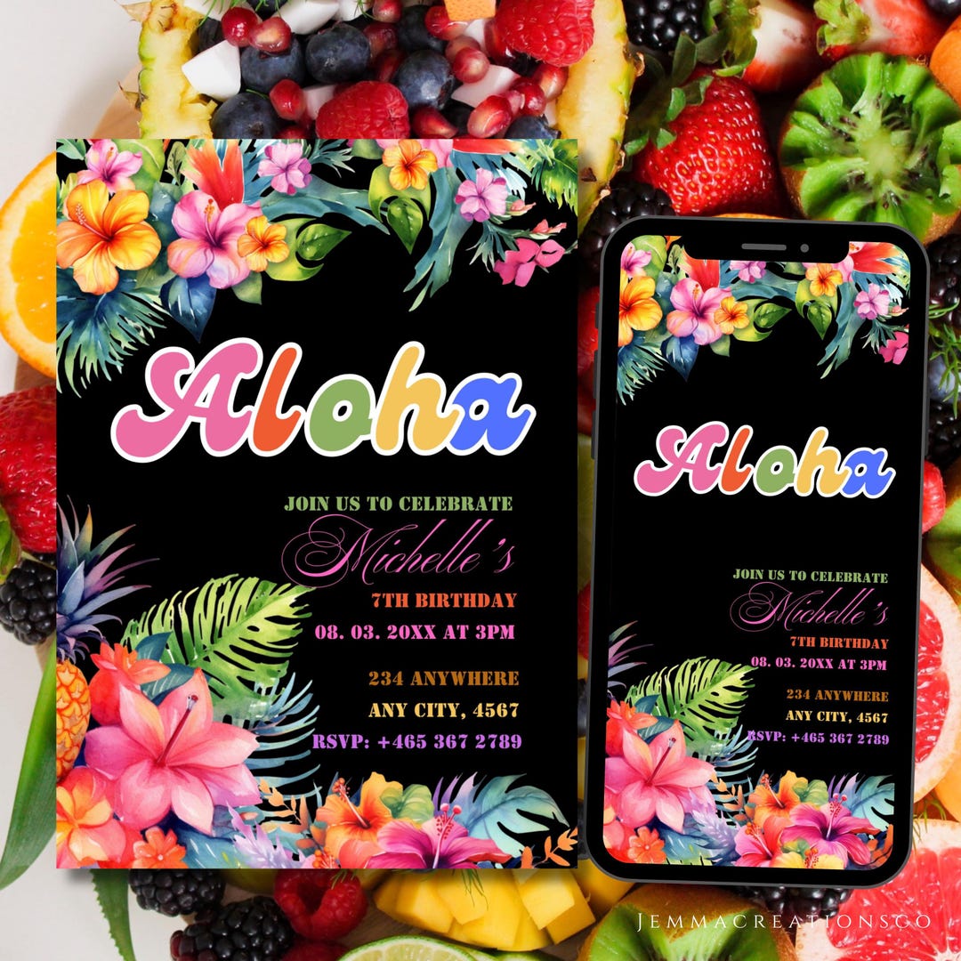 Editable Pineapple Birthday Invitation Tropical Template ANY AGE, Aloha ...