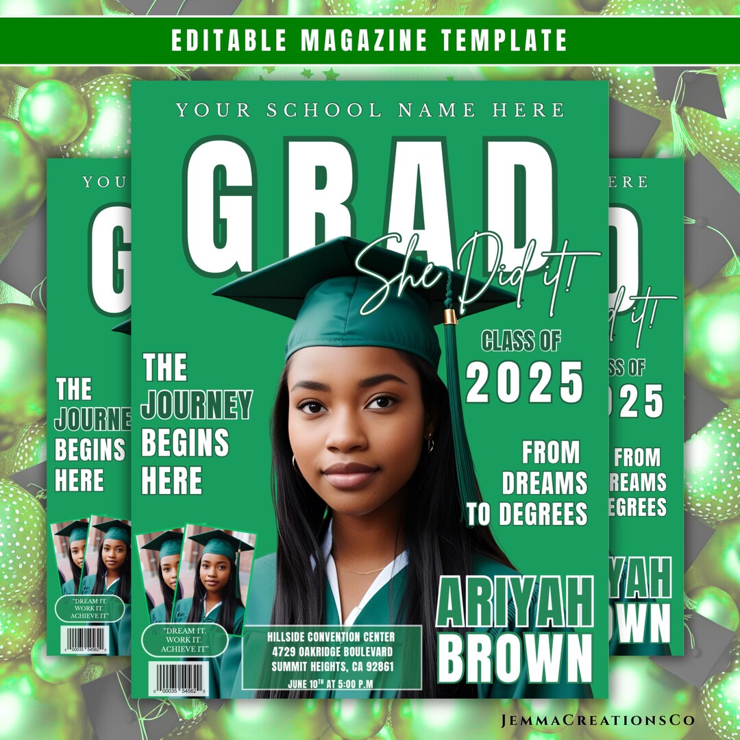 Graduation Invite Magazine Cover Template, Class of 2025 Premade Grad ...