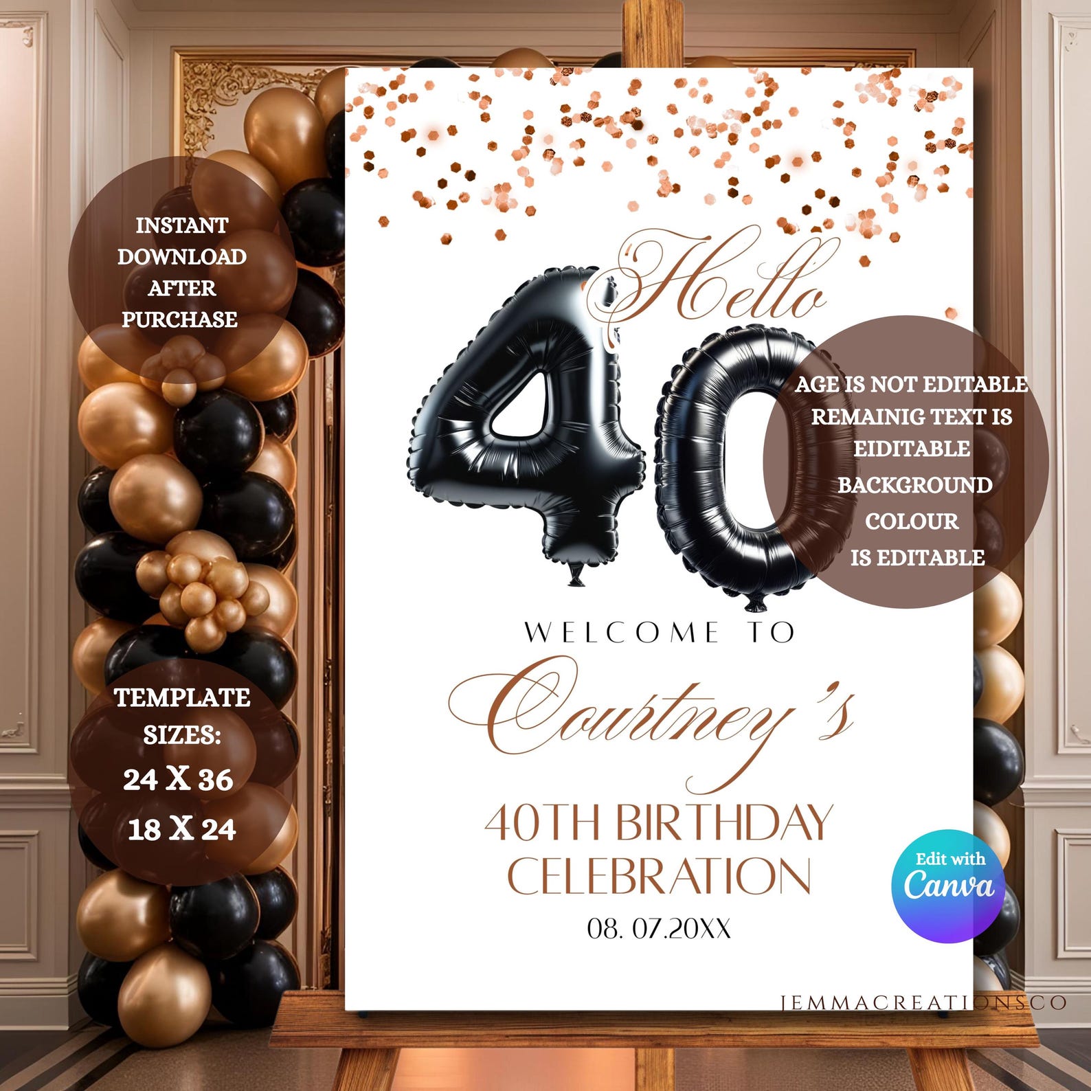 40TH Birthday Welcome Sign Template EDITABLE, 40TH Minimalist Welcome ...