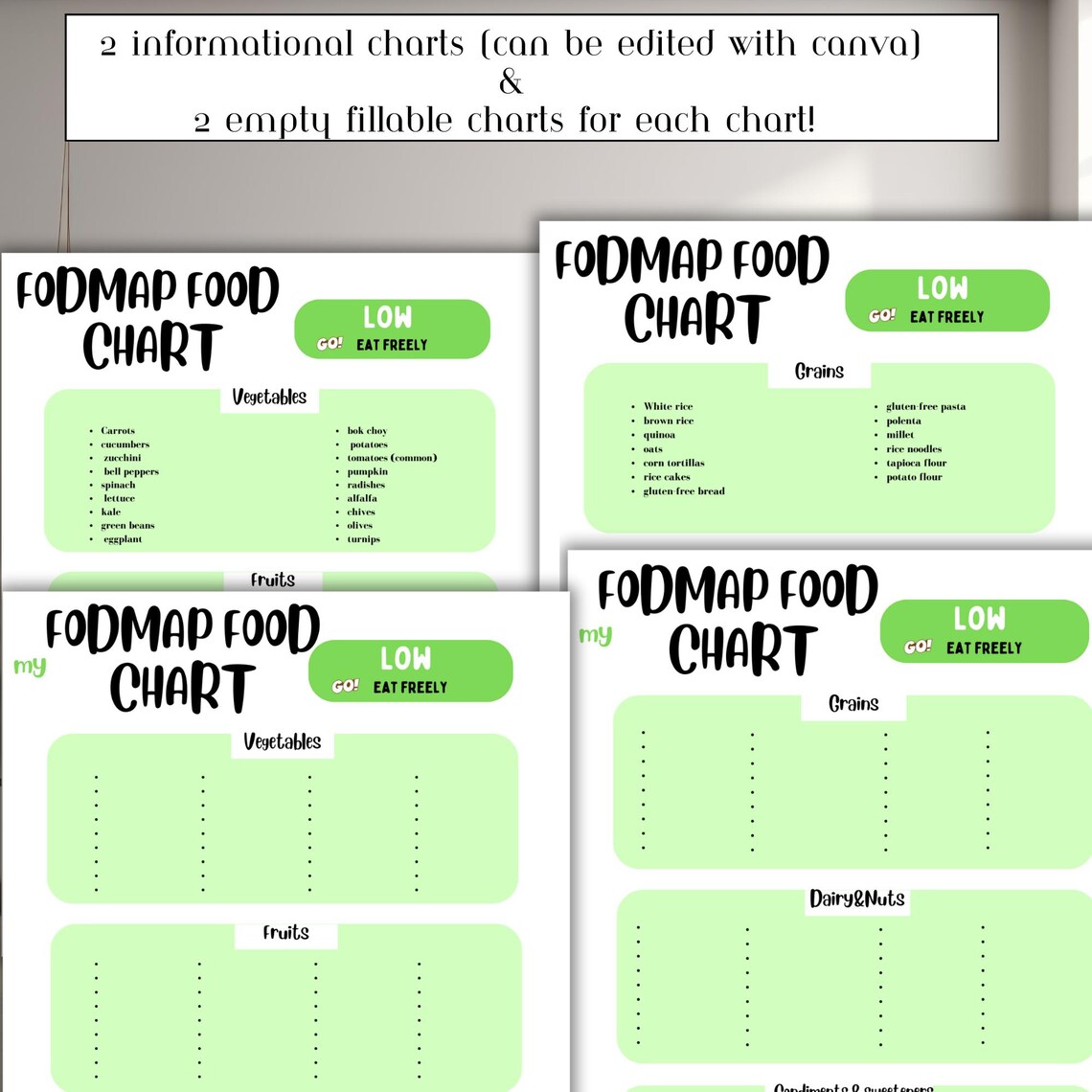 FODMAP IBS Food List & Low FODMAP, Editable Grocery List, Bonus ...