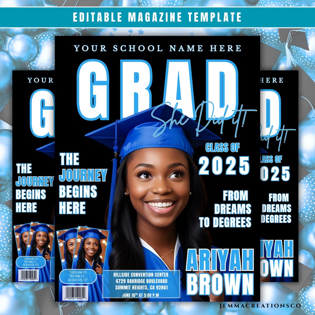 Graduation Invite Magazine Cover Template, Class of 2025 Premade Grad ...