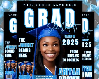 Magazine Cover Graduation Invite Template Blue Senior Graduation ...