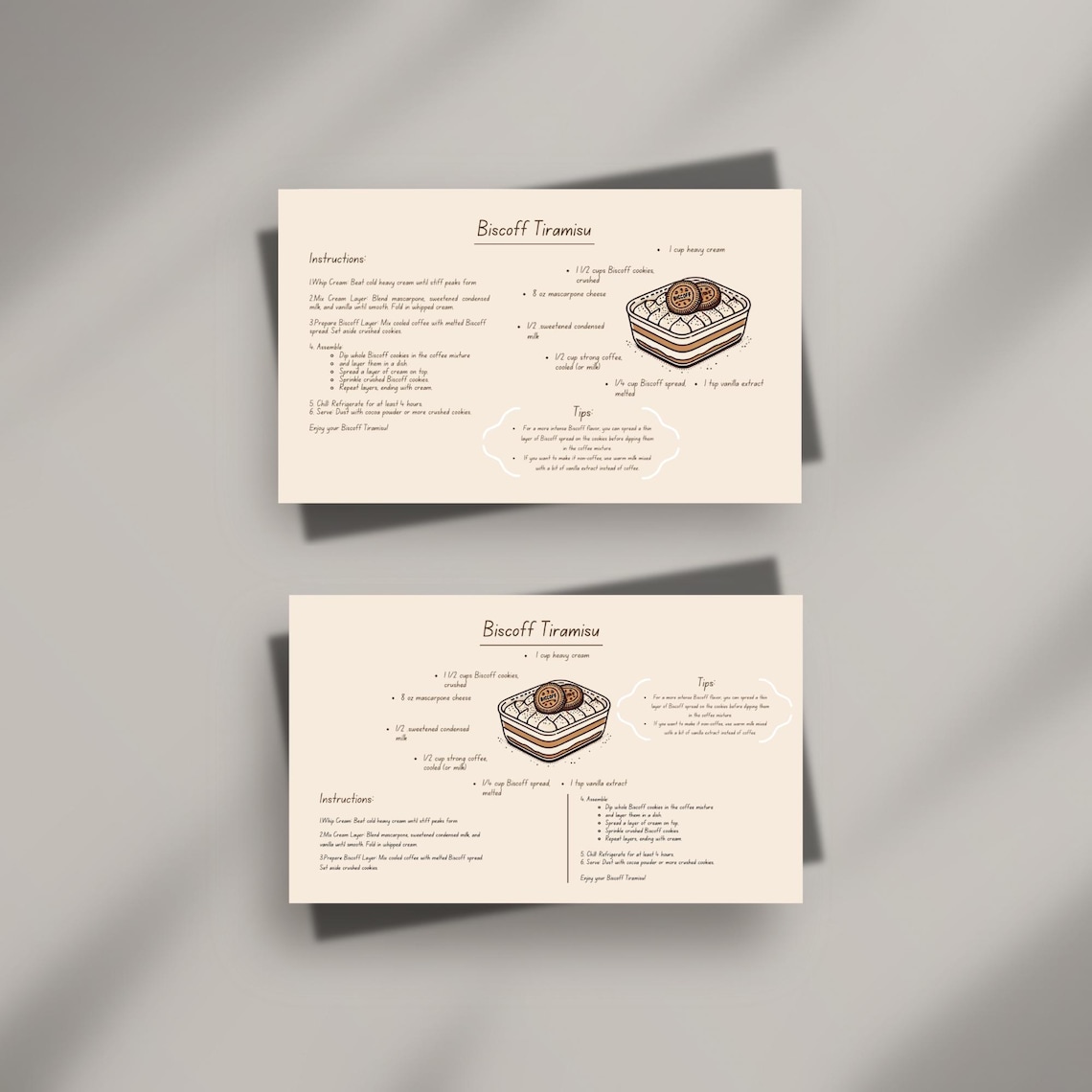 Editable 2 Modern Recipe Cards, Simple Recipe Card Printable, Recipe ...