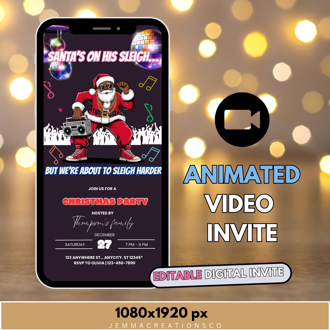 Christmas Funny Invitation Template, Santa Christmas Party Video Ecard ...