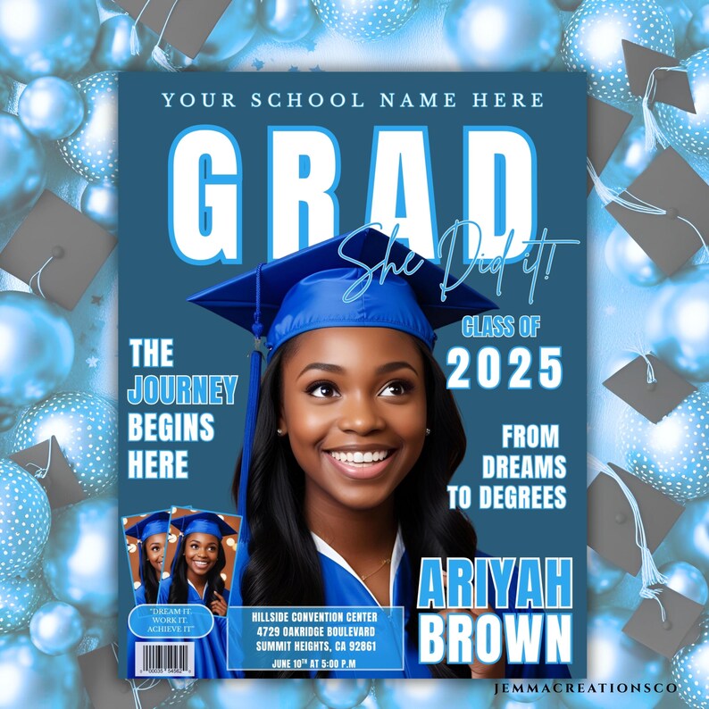 Magazine Cover Graduation Invite Template Blue Senior Graduation ...