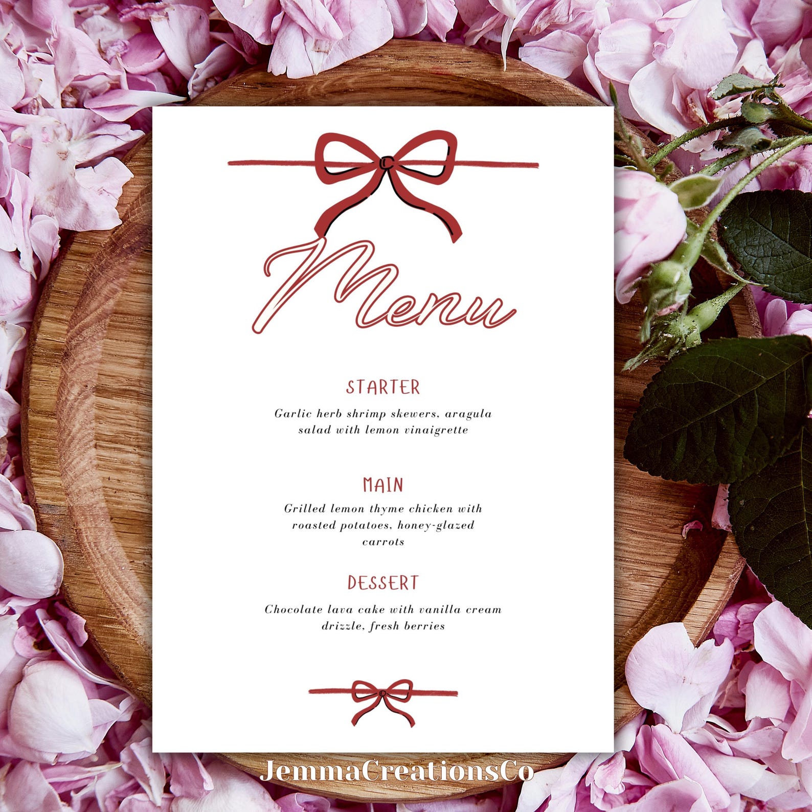 Red Ribbon Bow Menu Template, Wedding/bridal Shower Menu, Coquette Bow ...