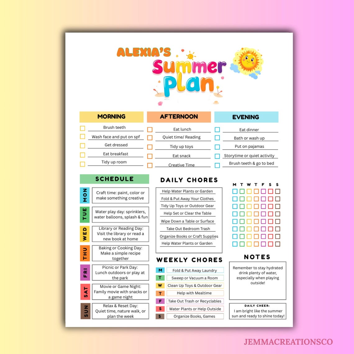 Summer Kids Planner Printable, Summer Kids Schedule, Editable Kids ...