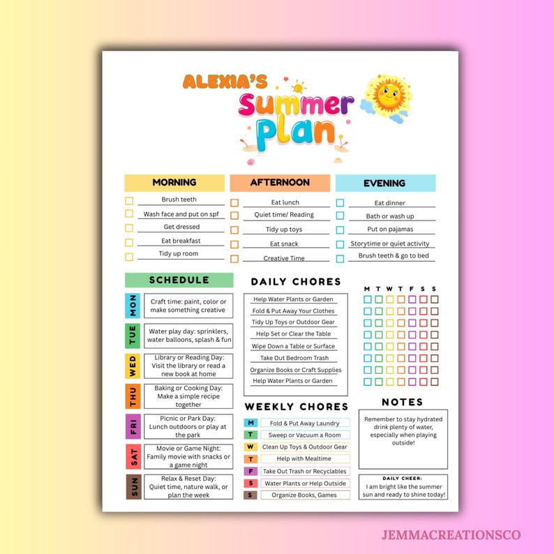 Summer Kids Planner Printable, Summer Kids Schedule, Editable Kids ...