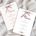 Red Ribbon Bow Menu Template, Wedding/bridal Shower Menu, Coquette Bow ...