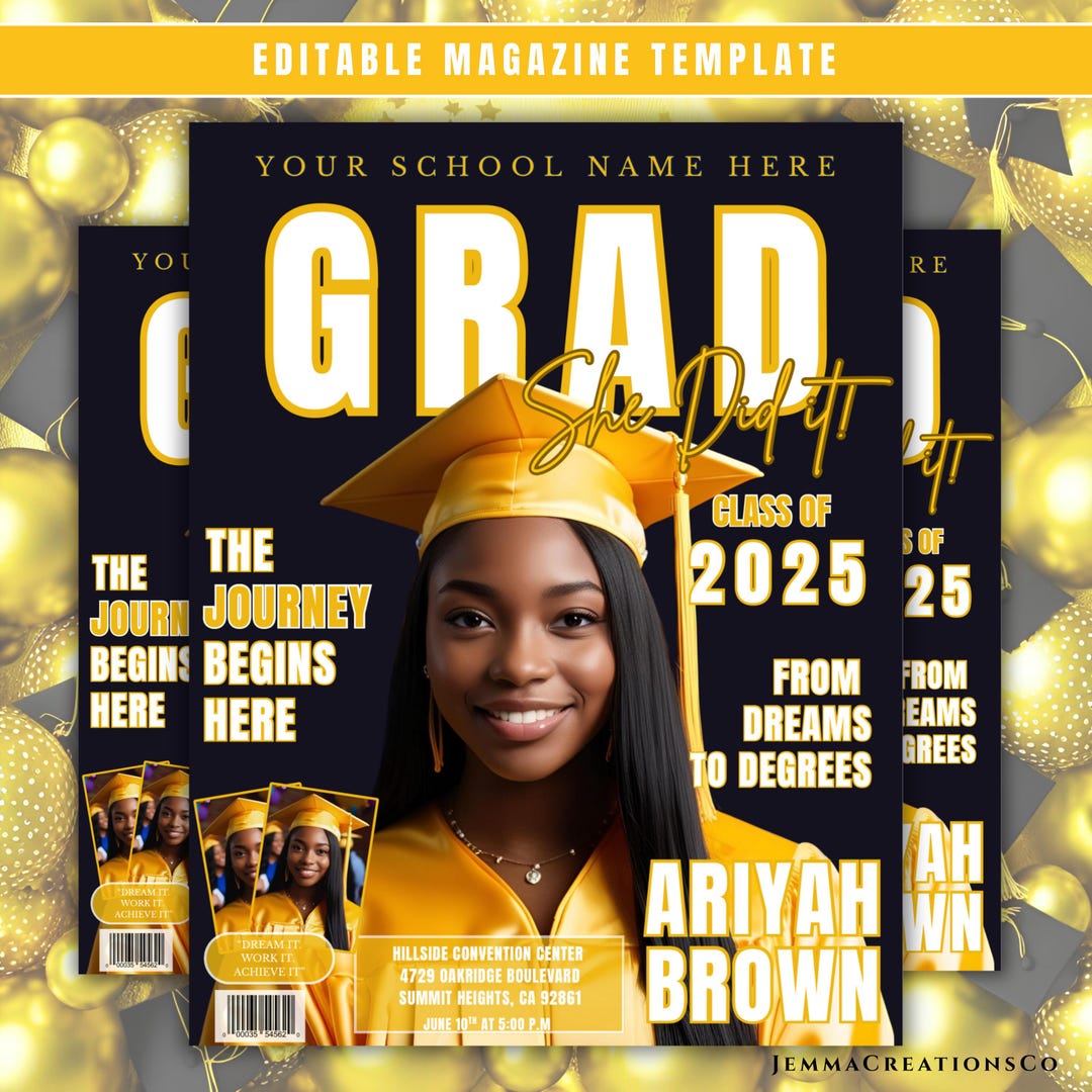Graduation Invite Magazine Cover Template, Class of 2025 Premade Grad ...