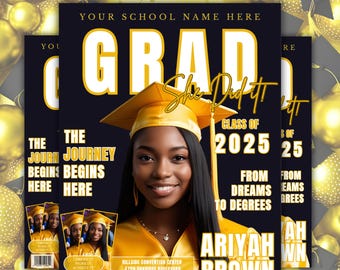 Magazine Cover Graduation Invite Template Blue Senior Graduation ...