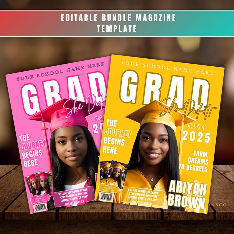 Graduation Invite Magazine Cover Template Bundle, Class of 2025 Premade ...