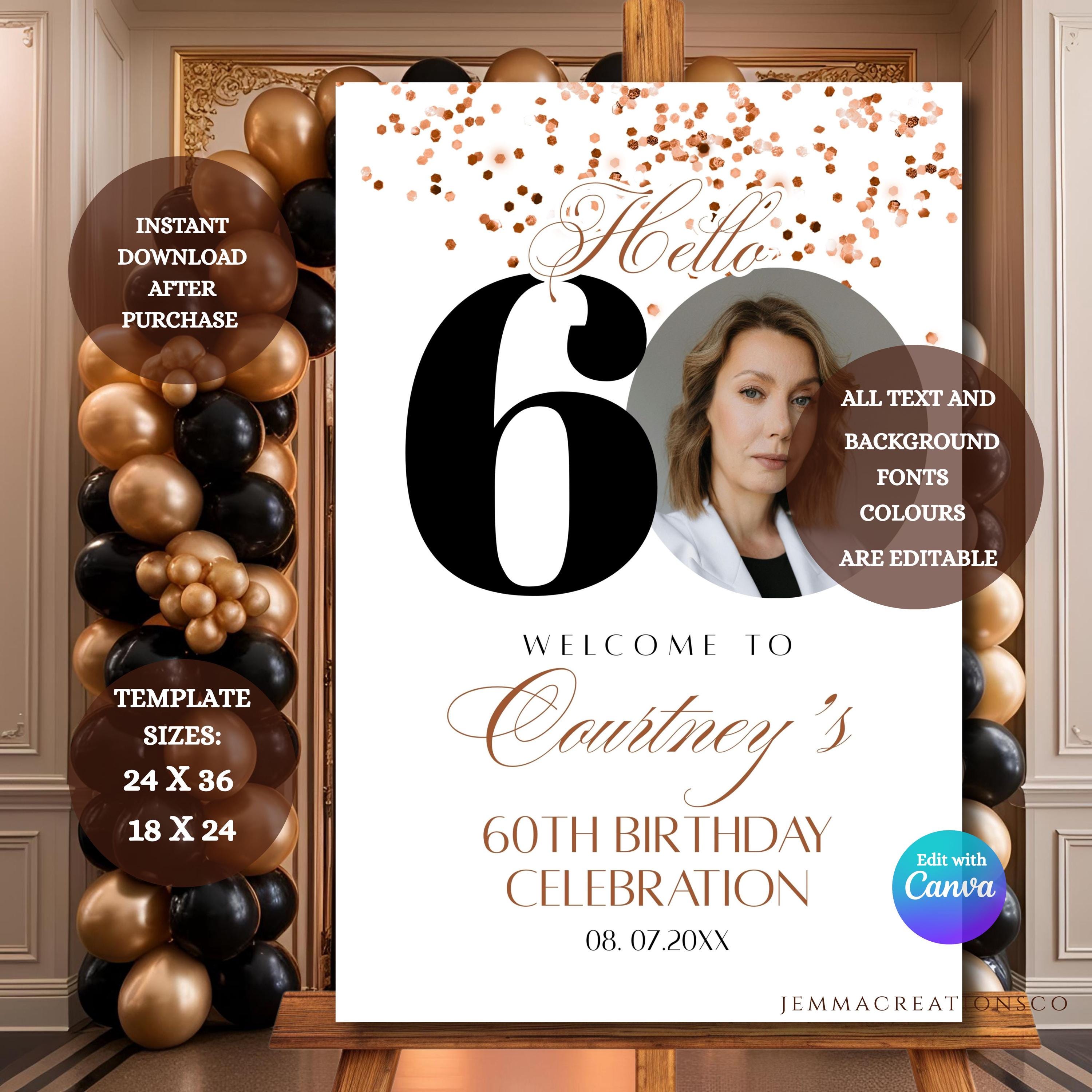 60TH Birthday Welcome Sign Template EDITABLE, Look Who's 60 Minimalist ...