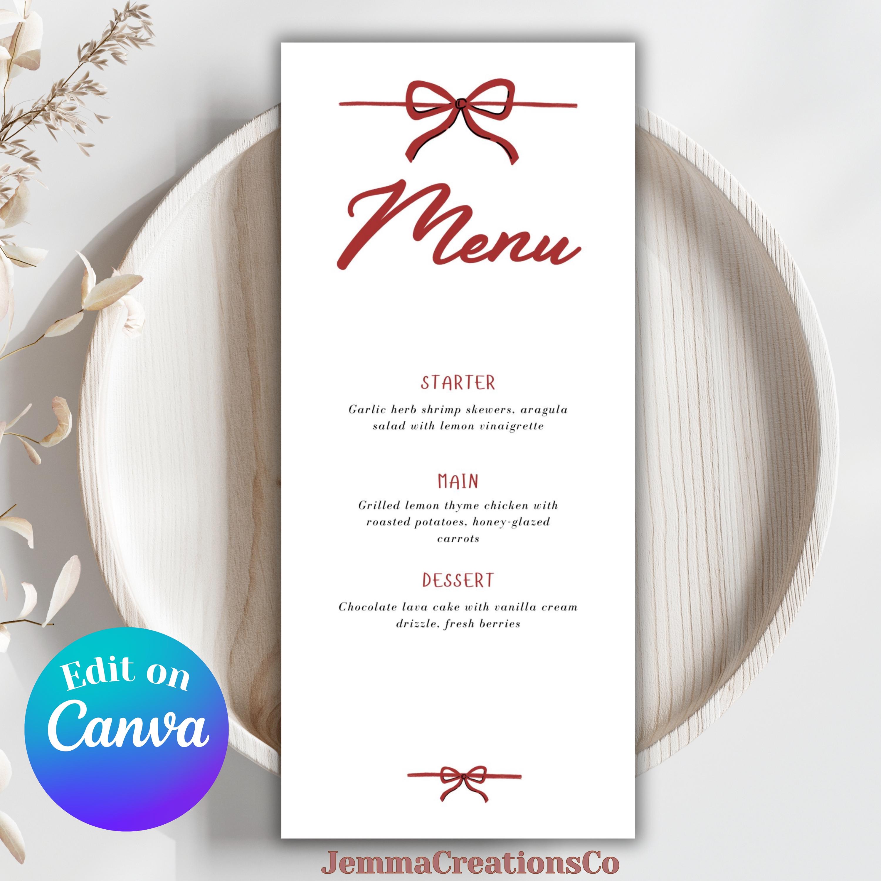 Red Ribbon Bow Menu Template, Wedding/bridal Shower Menu, Coquette Bow ...
