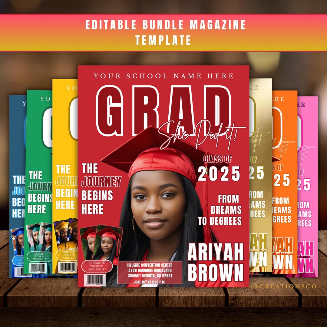 Graduation Invite Magazine Cover Template Bundle, Class of 2025 Premade ...