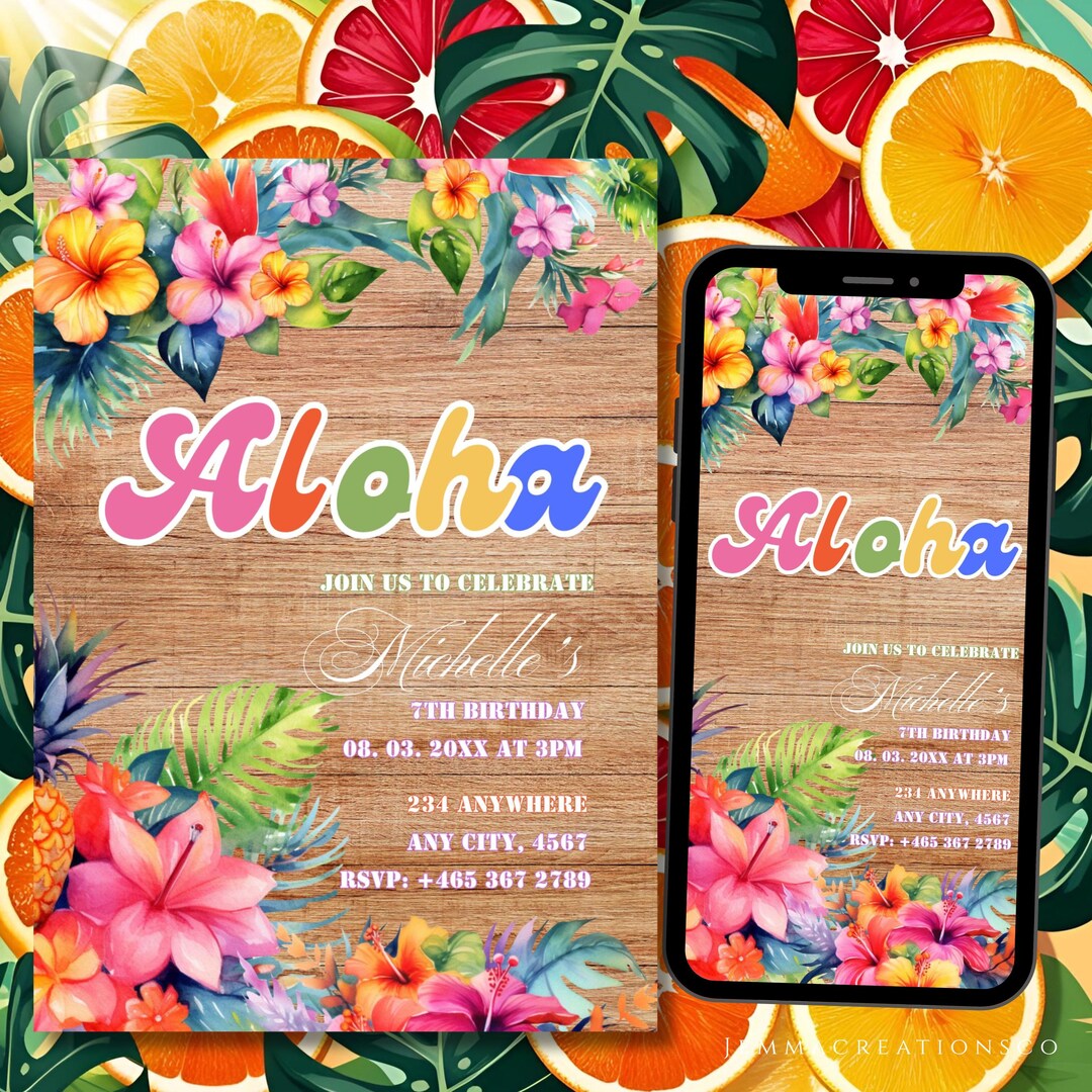 Editable Pineapple Birthday Invitation Tropical Template ANY AGE, Aloha ...