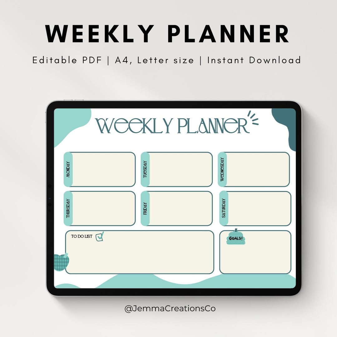 Editable Weekly Planner Template Printable Weekly Organizer PDF Minimal ...