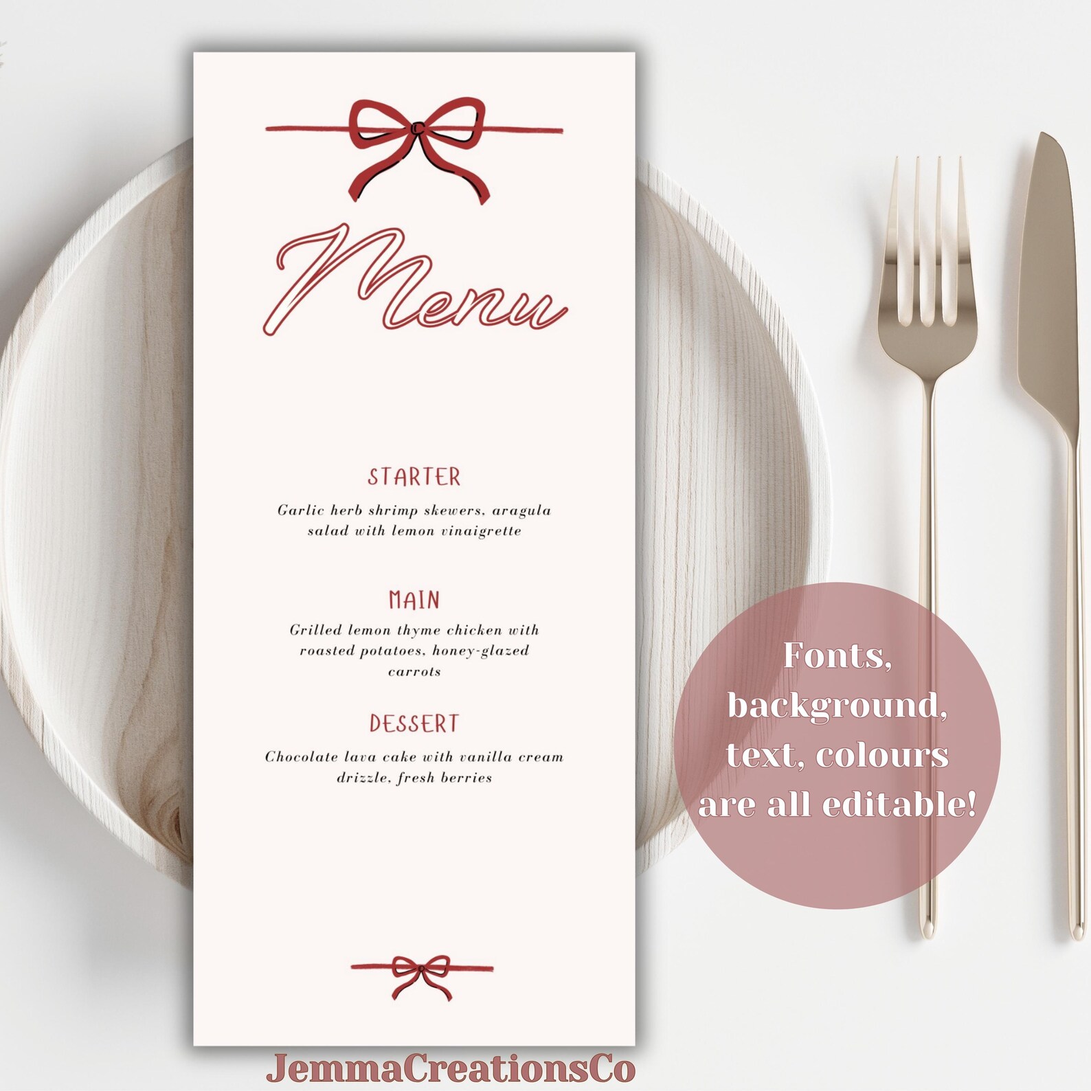 Red Ribbon Bow Menu Template, Wedding/bridal Shower Menu, Coquette Bow ...