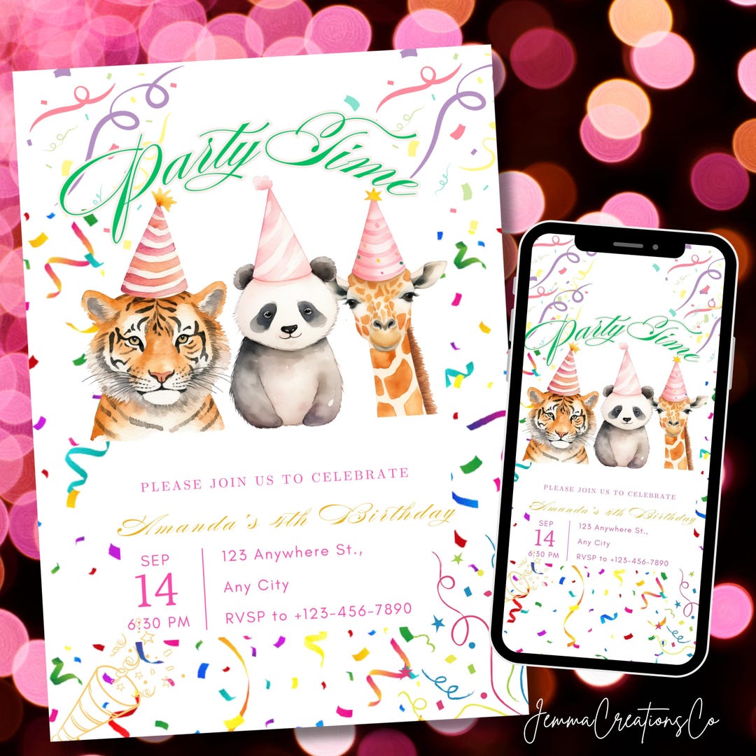 Editable Calling All Party Animals Invitation Template Girl Birthday ...