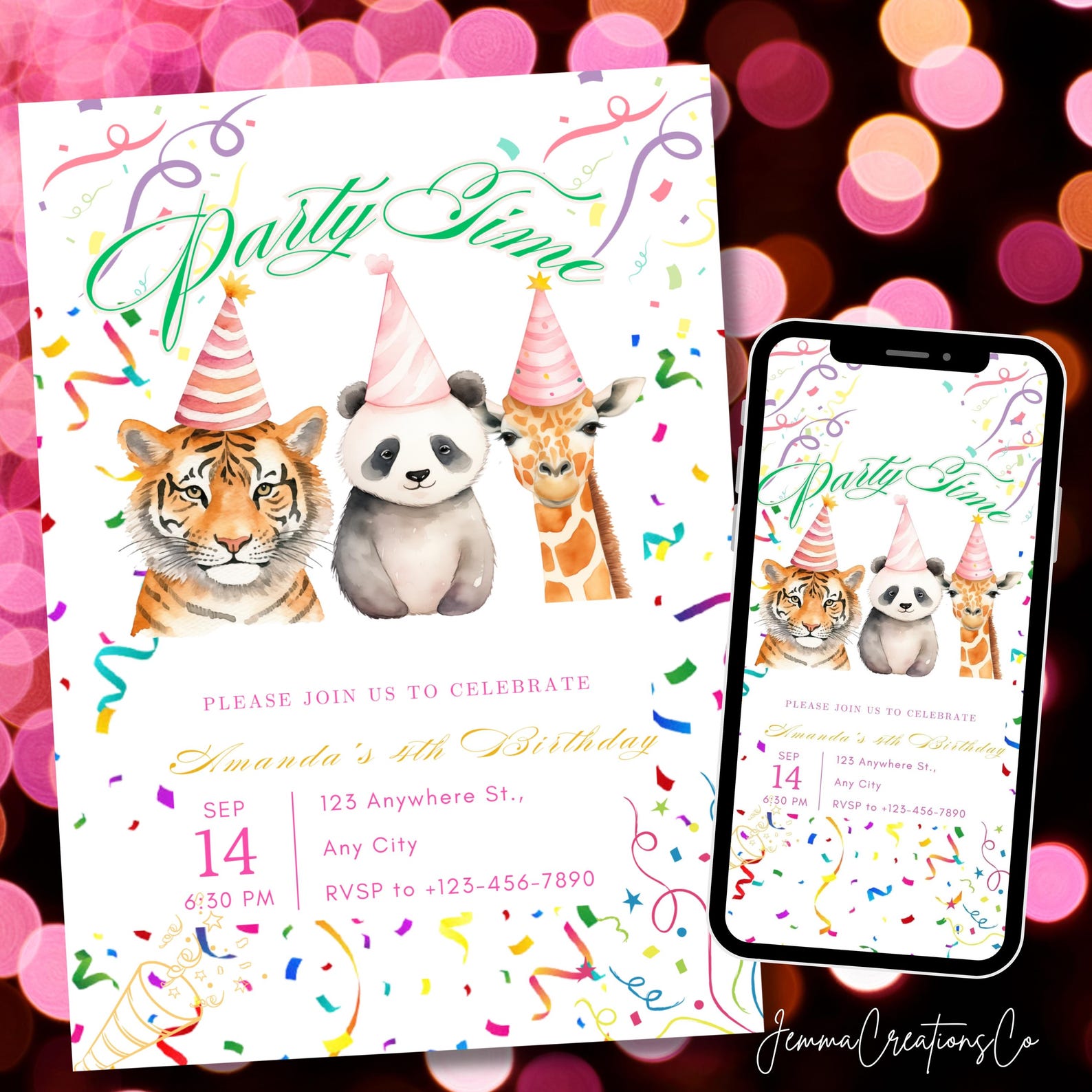 Editable Calling All Party Animals Invitation Template Girl Birthday ...