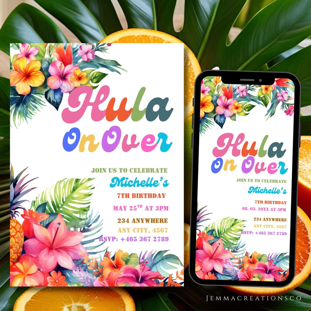 Editable Pineapple Birthday Invitation Tropical Template ANY AGE, Aloha ...