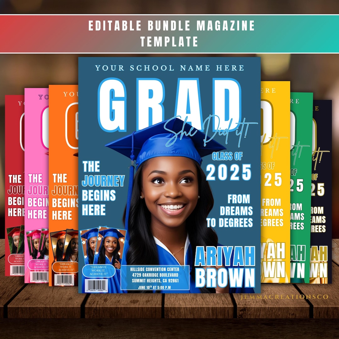 Graduation Invite Magazine Cover Template Bundle, Class of 2025 Premade ...