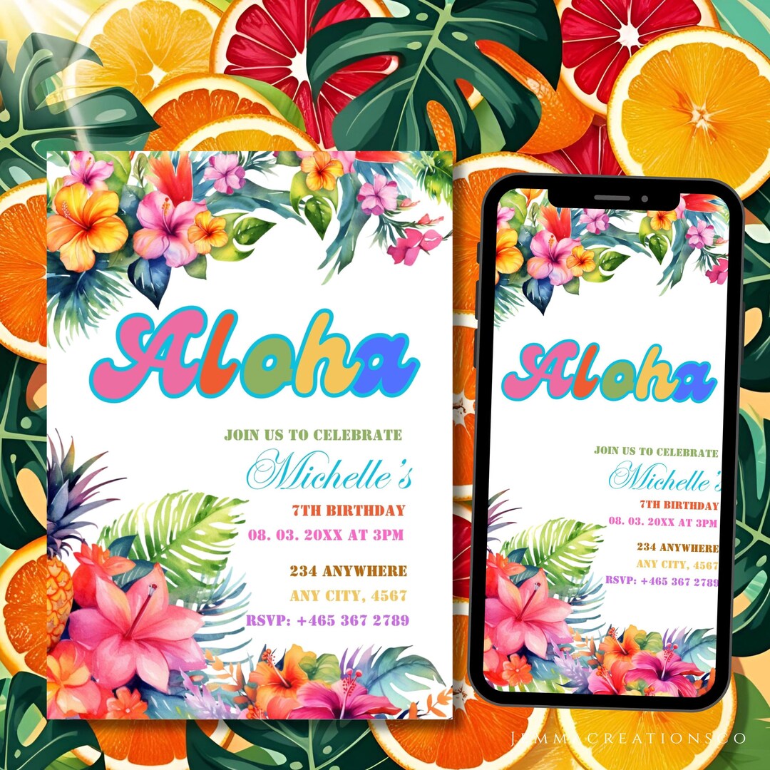 Editable Pineapple Birthday Invitation Tropical Template ANY AGE, Aloha ...