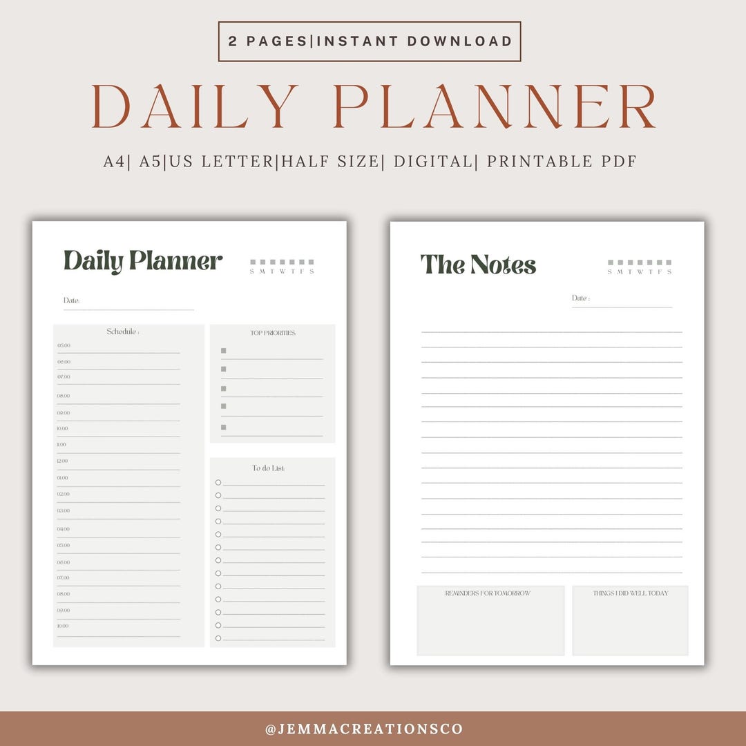 Daily Planner Printable Template, Hourly Planner Work Day Schedule ...