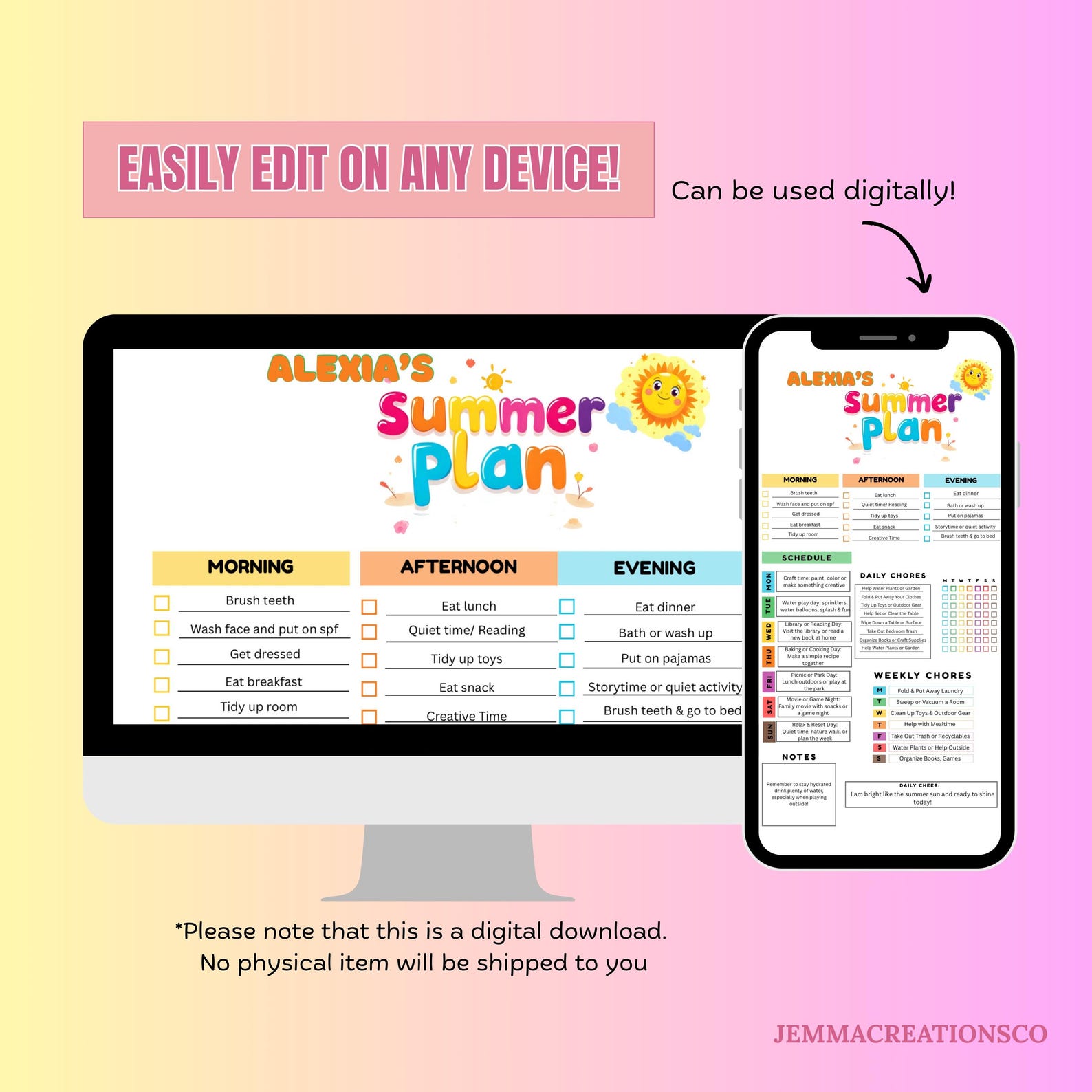 Summer Kids Planner Printable, Summer Kids Schedule, Editable Kids ...