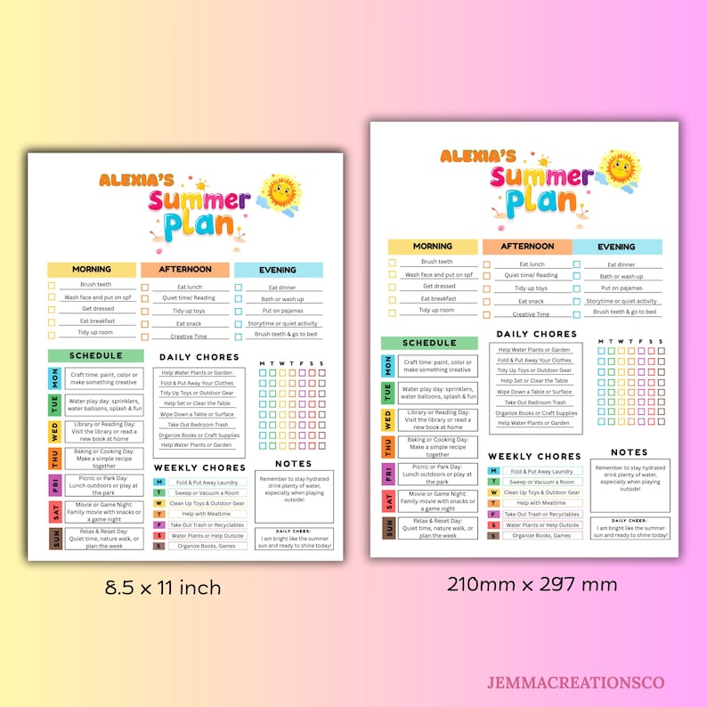Summer Kids Planner Printable, Summer Kids Schedule, Editable Kids ...