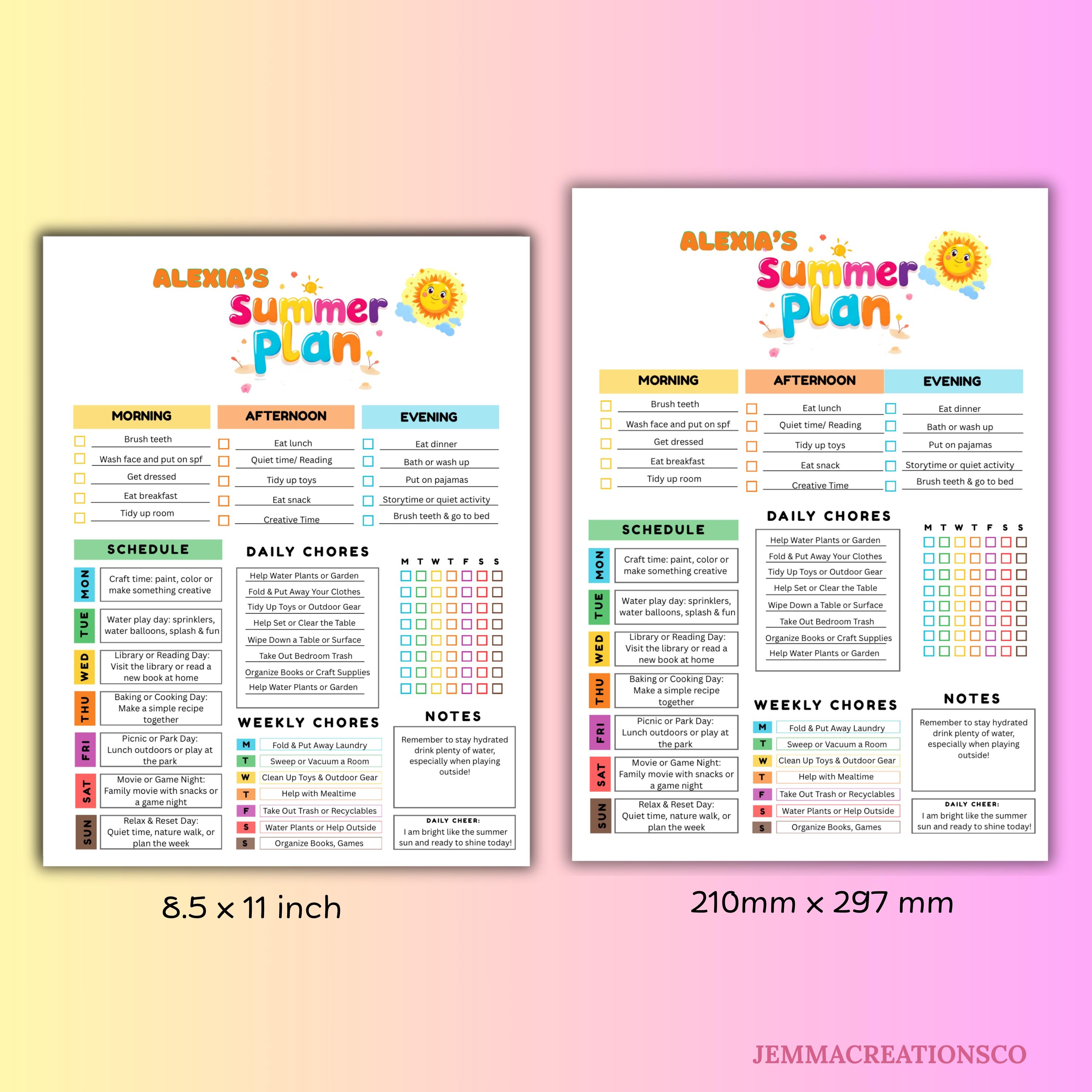 Summer Kids Planner Printable, Summer Kids Schedule, Editable Kids ...