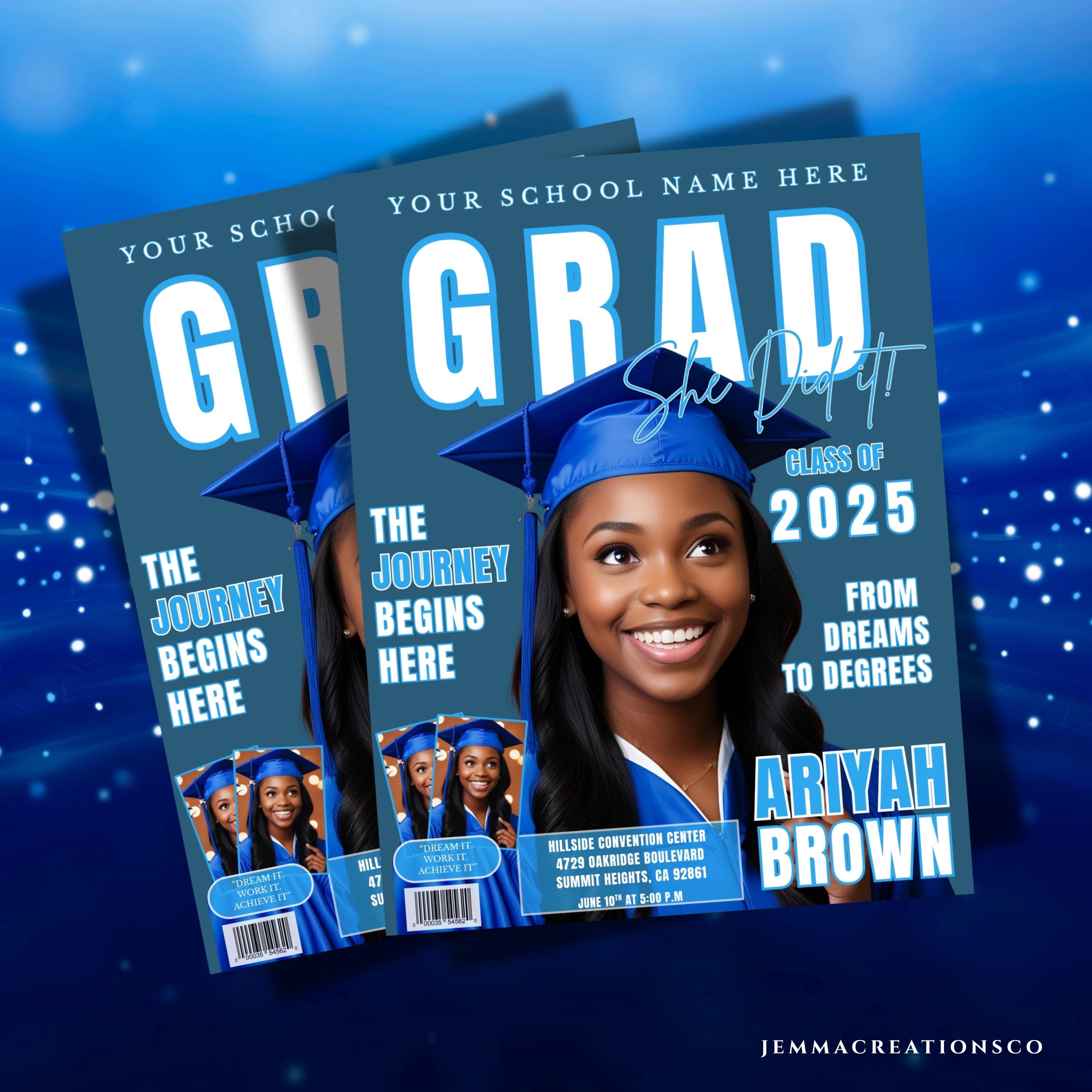 Magazine Cover Graduation Invite Template Blue Senior Graduation ...