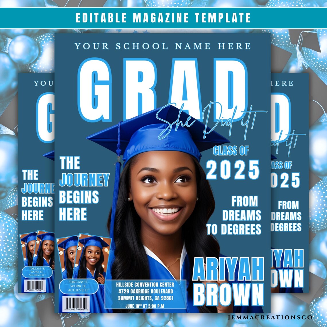 Magazine Cover Graduation Invite Template Blue Senior Graduation ...