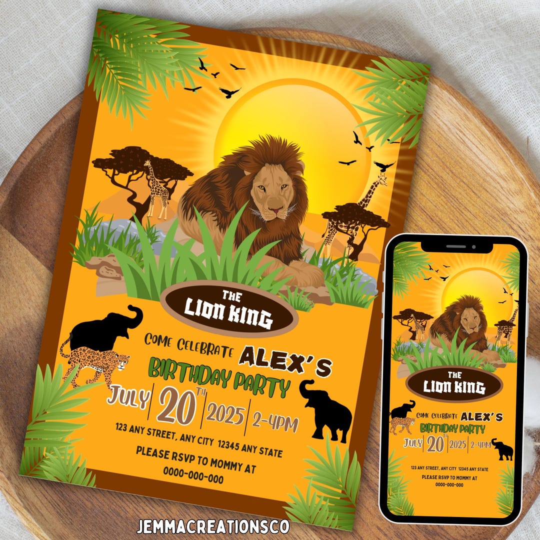 Lion King Printable Birthday Invitation, Editable Lion King Invite ...