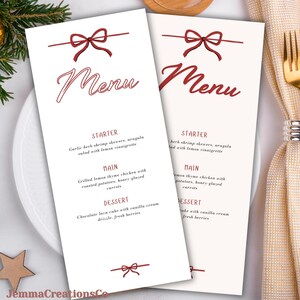 Red Ribbon Bow Menu Template, Wedding/bridal Shower Menu, Coquette Bow ...