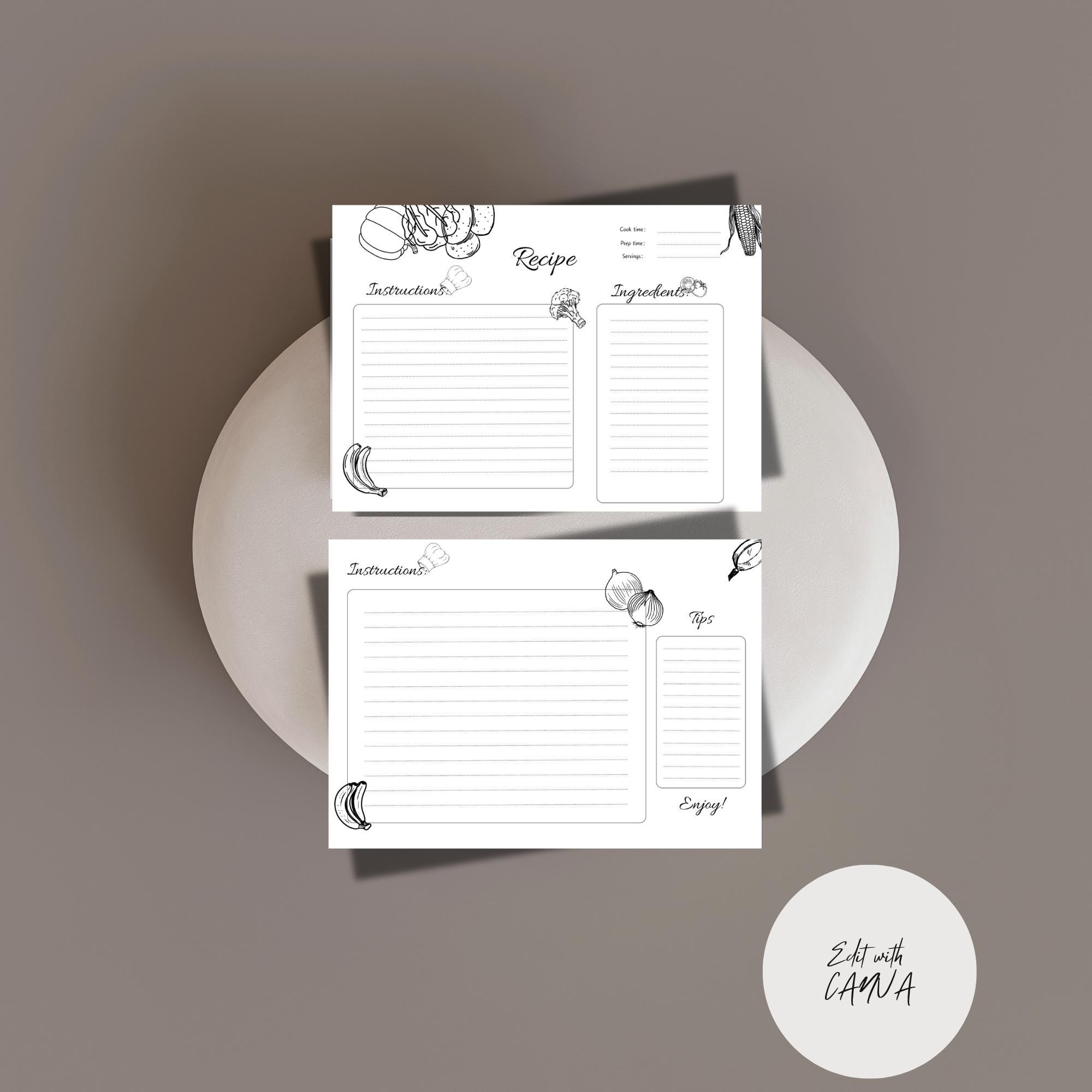 Recipe Card Template, Simple Recipe Card, Personalized Recipe Card ...