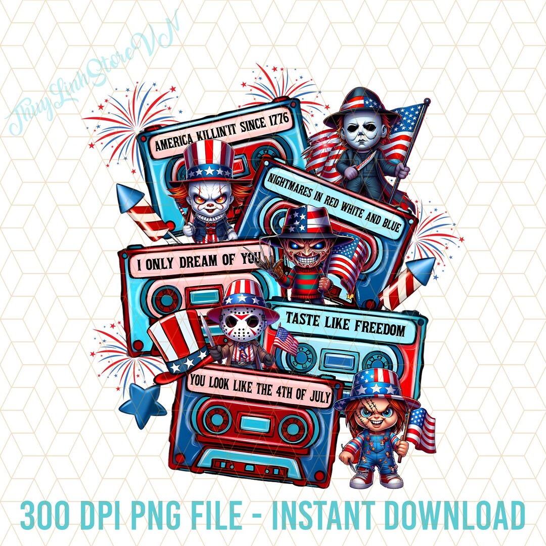 Horror Characters Cassette 4th of July Png, Horror Png, Fourth of July ...