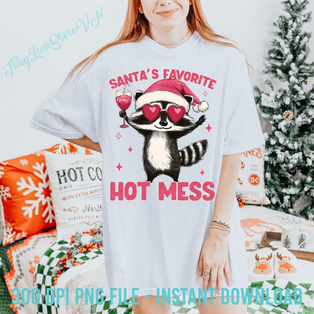 Santa's Favorite Hot Mess Png, Raccoon Xmas Png, Christmas Drinking Png ...